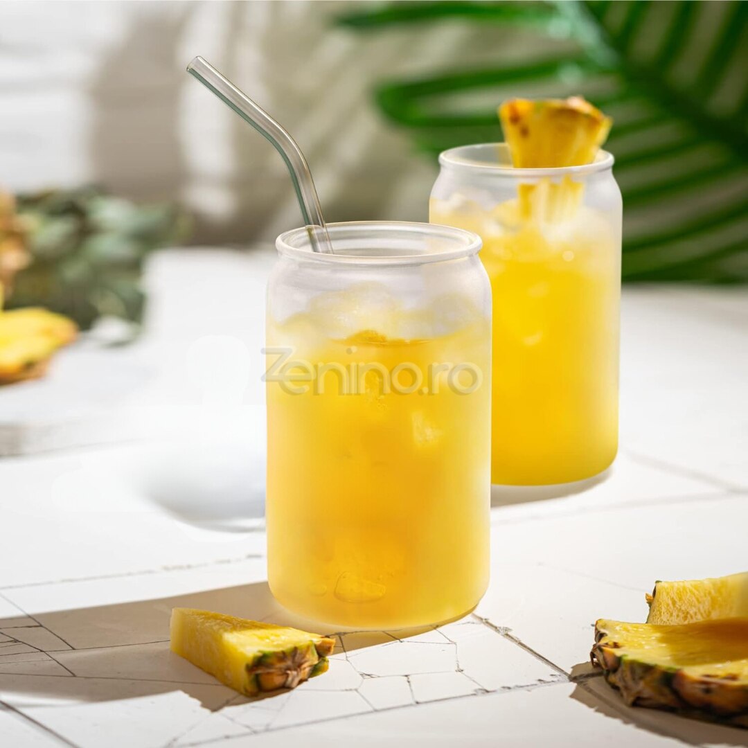 Set 4 Pahare cu Pai, pentru Bauturi Calde si Reci, Model Tip Doza ...