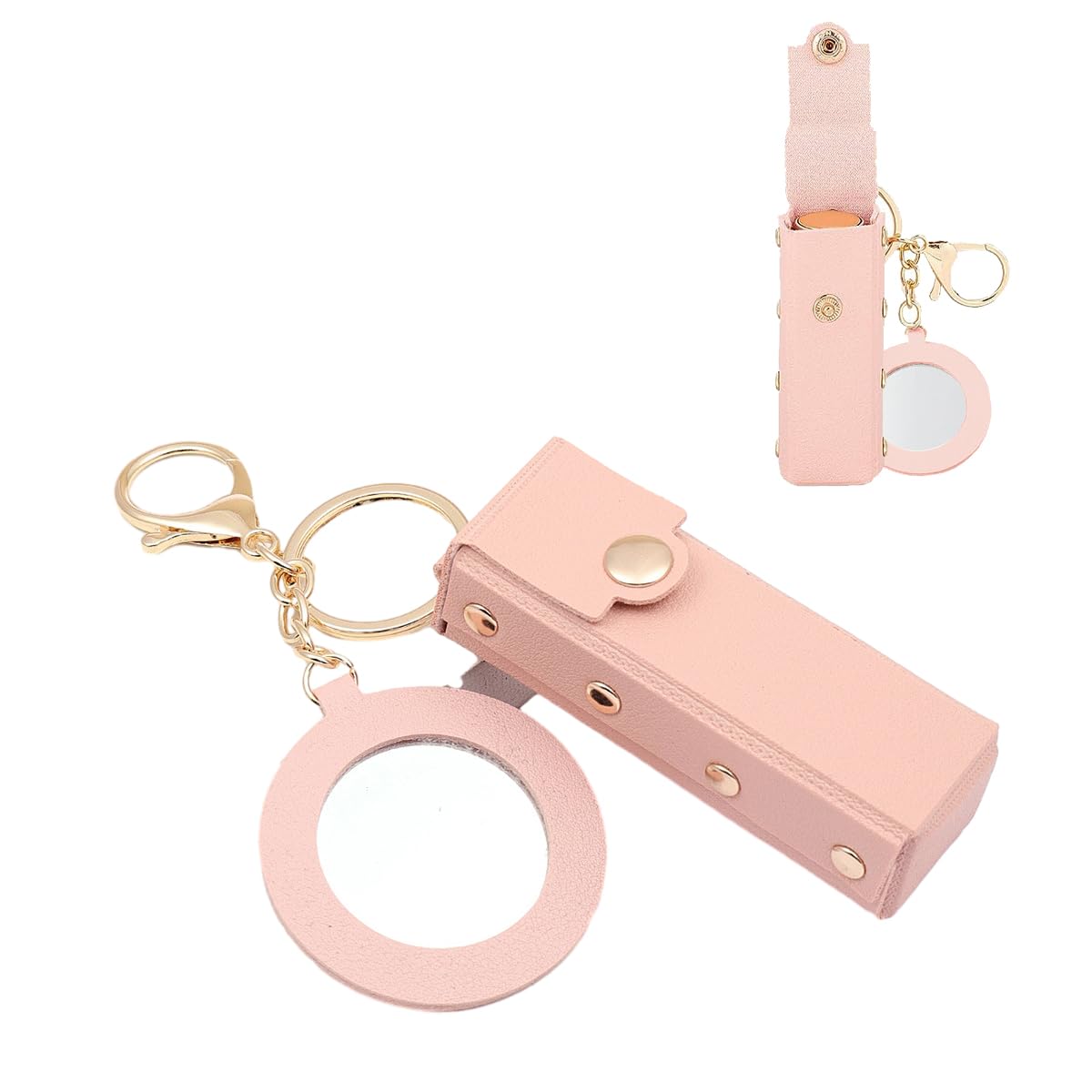 Breloc portofel pentru ruj si oglinda, pentru chei si genti, Roz - eMAG.ro