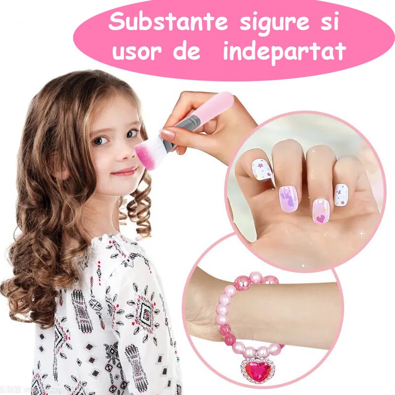 Trusa de machiaj copii WePro Store, 47 elemente pentru Make-Up, geanta ...