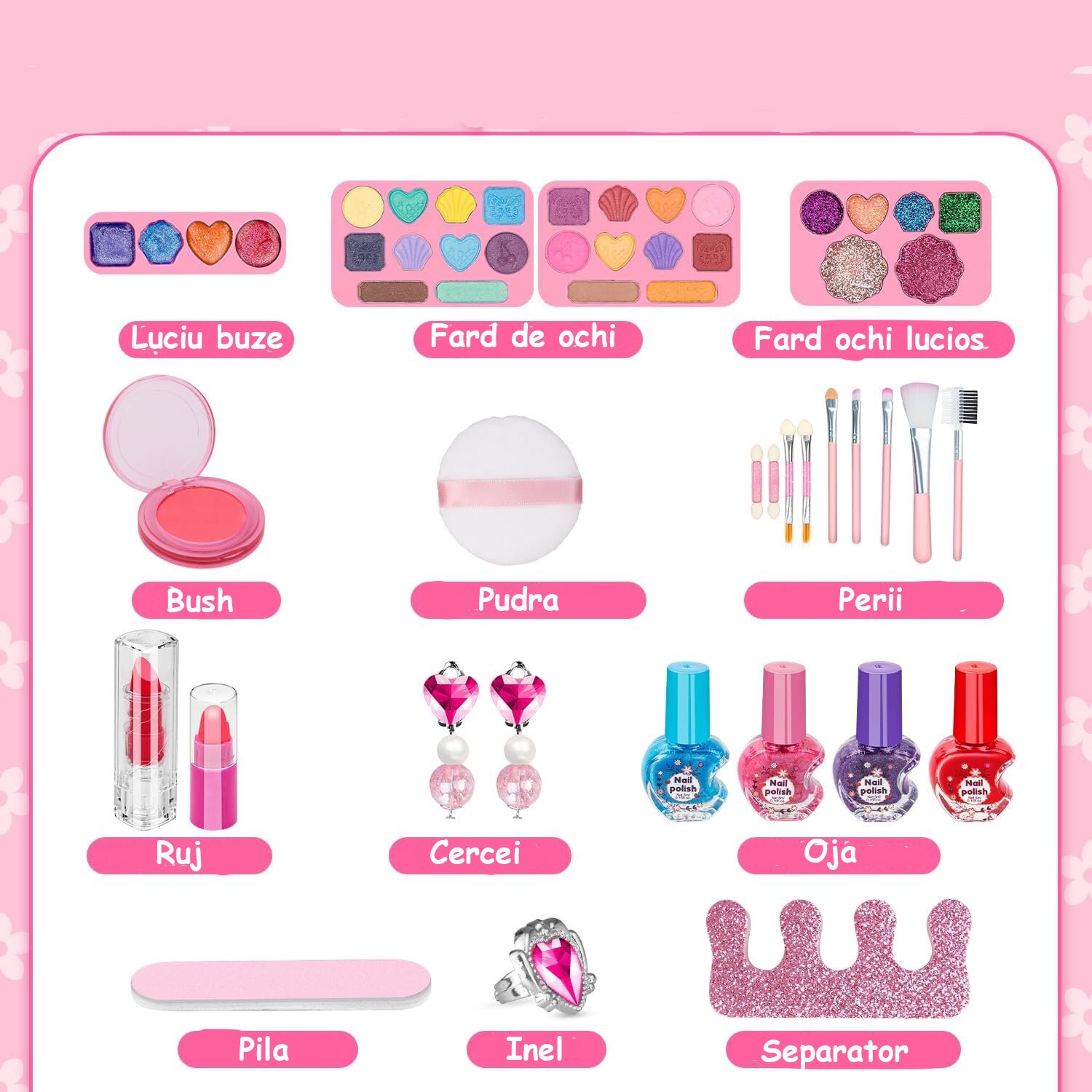 Trusa de machiaj copii WePro Store, solubile in apa, luciu de buze ...