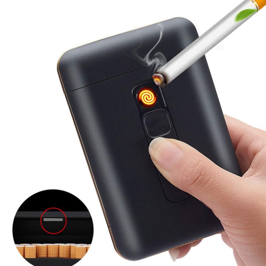 Cutie tigari cu functie bricheta, Chucai, Metal, Reincarcabila USB ...