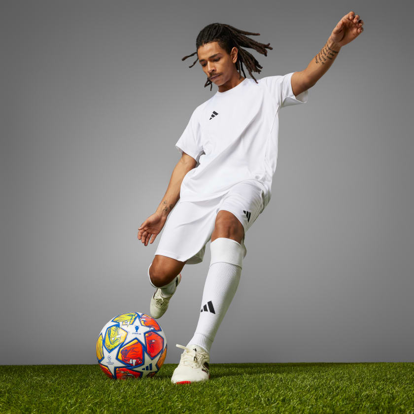 Minge oficiala fotbal Adidas UCL Pro, marime 5, alb/albastru/portocaliu ...