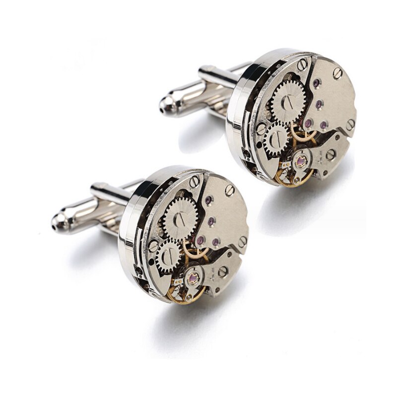 Butoni camasa barbati Sunmostar, cupru, model mecanism ceas, argintiu ...