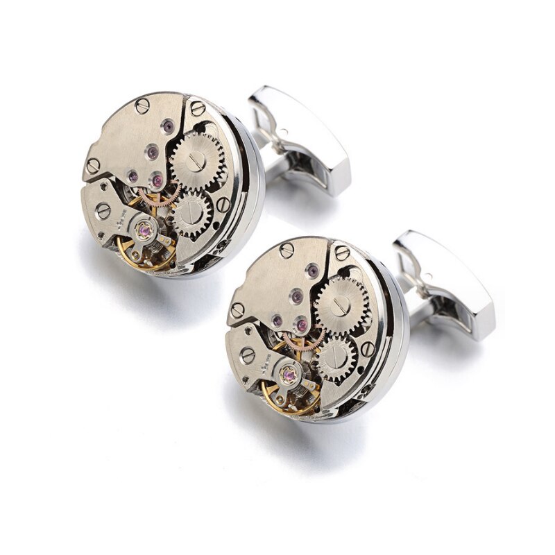 Butoni camasa barbati Sunmostar, cupru, model mecanism ceas, argintiu ...