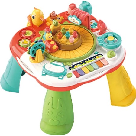 Интерактивна бебешка маса 2 в 1 WePro Store, със светлини и звуци, барабани, влакче, пиано ...