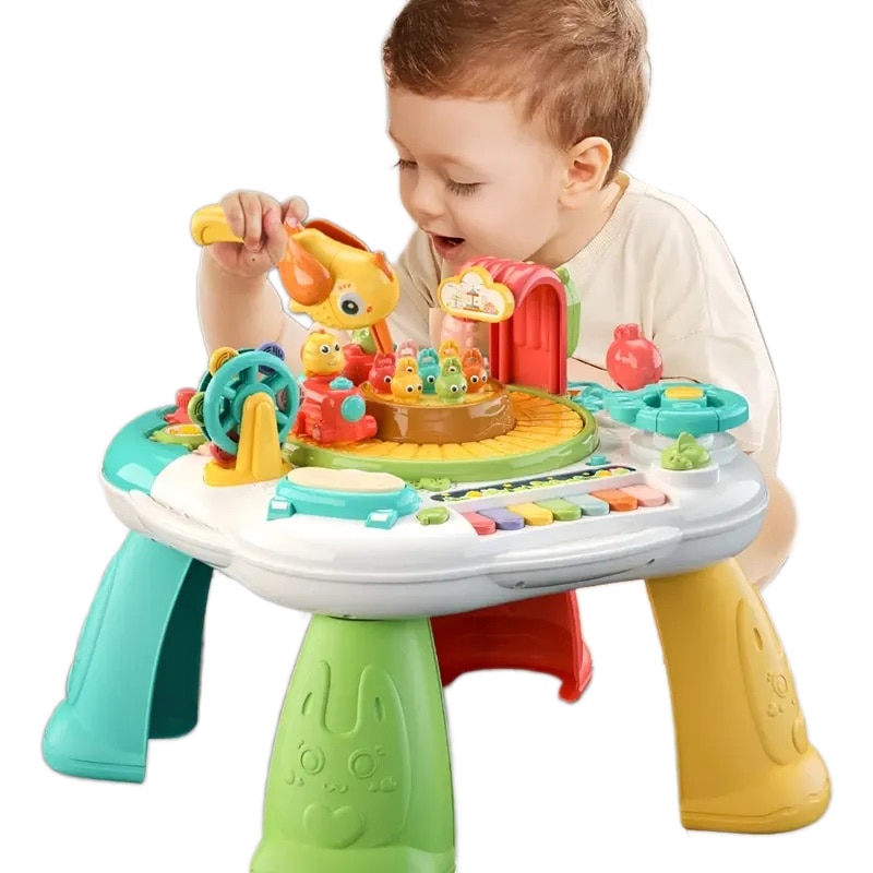 Интерактивна бебешка маса 2 в 1 WePro Store, със светлини и звуци, барабани, влакче, пиано ...