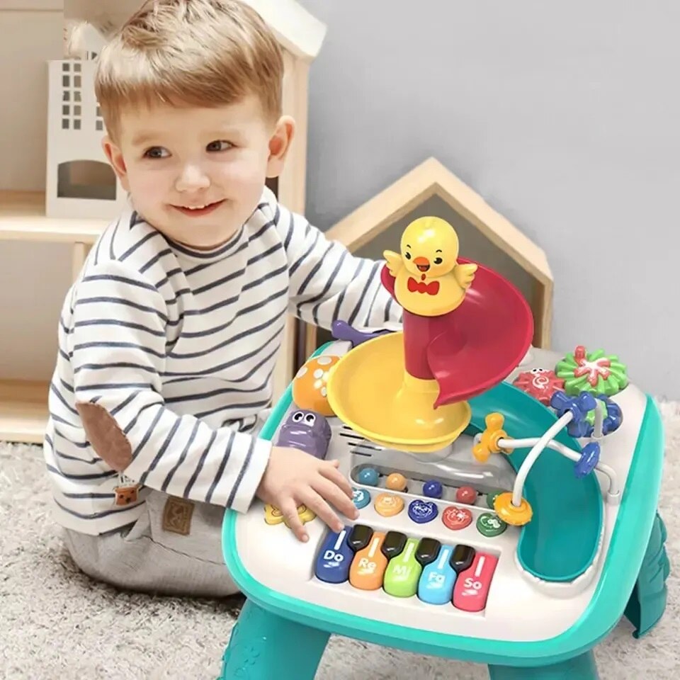 Masa educativa pentru copii multifunctionala WePro Store, tobogan si pian, Sunete si Lumini ...