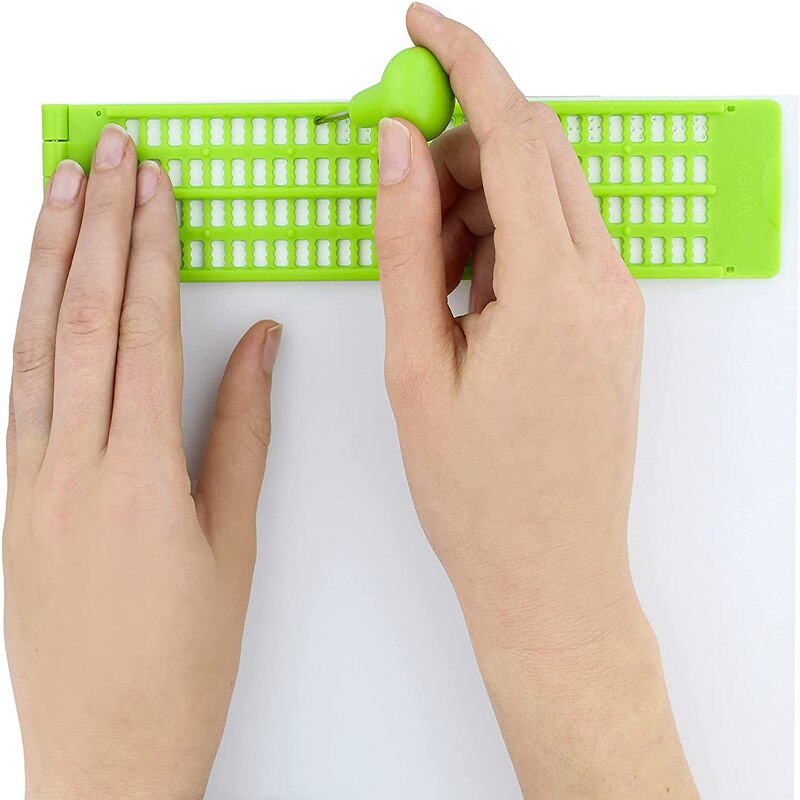 Tableta pentru scriere Braille Sunmostar, 4 linii, 28 celule, verde, 21 ...