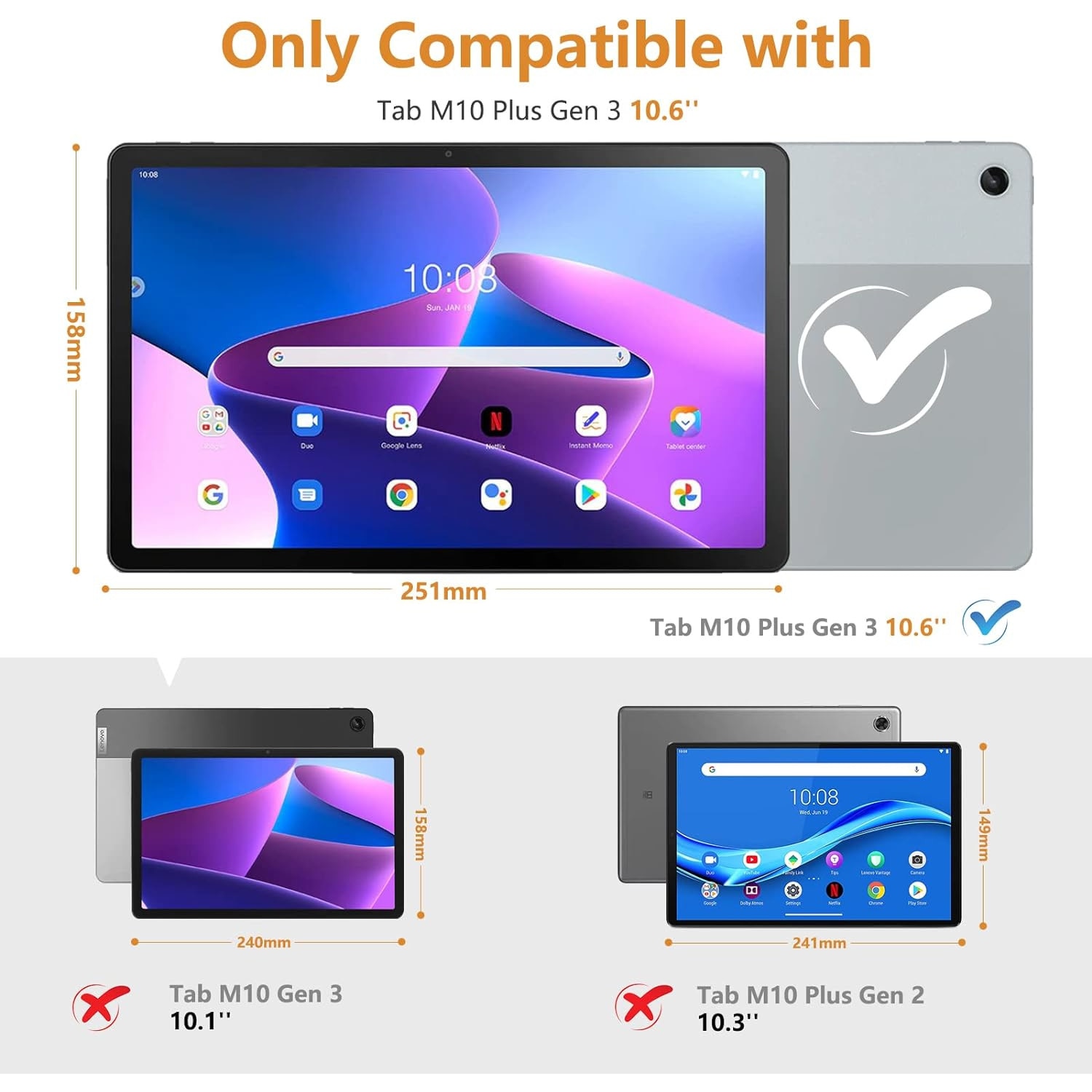 Калъф за таблет Lenovo Tab M10 Plus (3-то поколение), 10,6 инча, черен ...