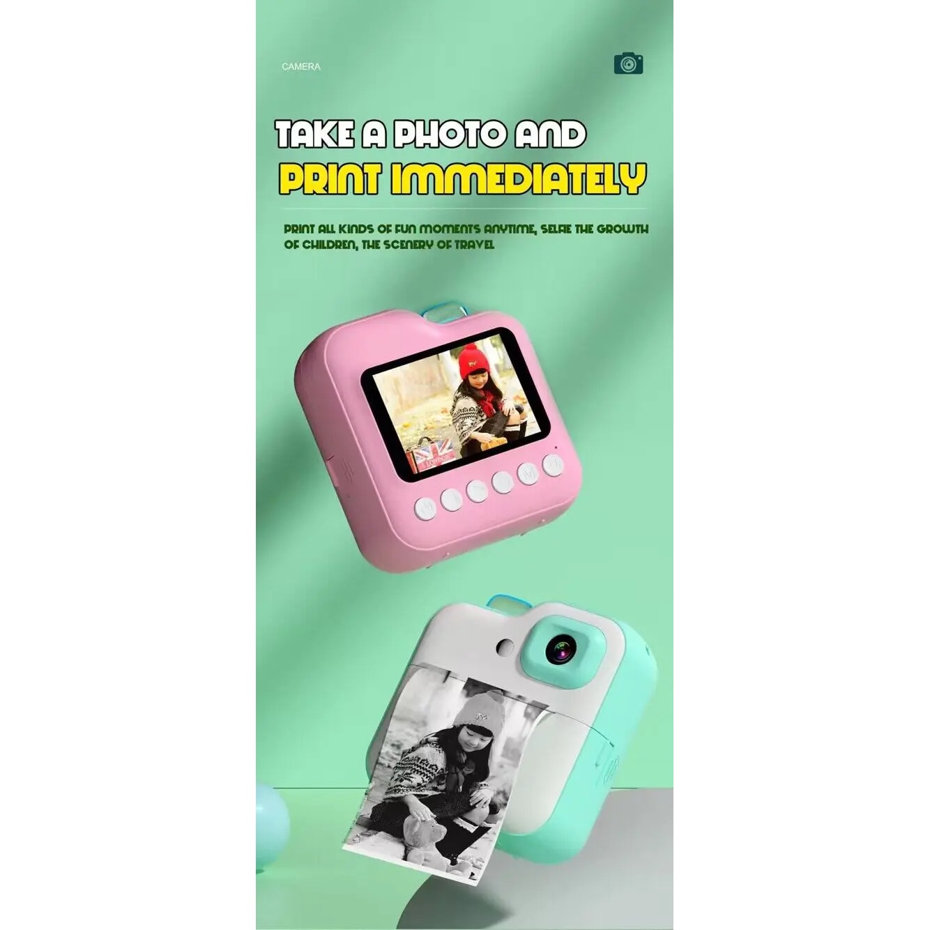 Детски фотоапарат за моментни снимки Aurov®, 24Mpx 1080P резолюция, 2,4 ...