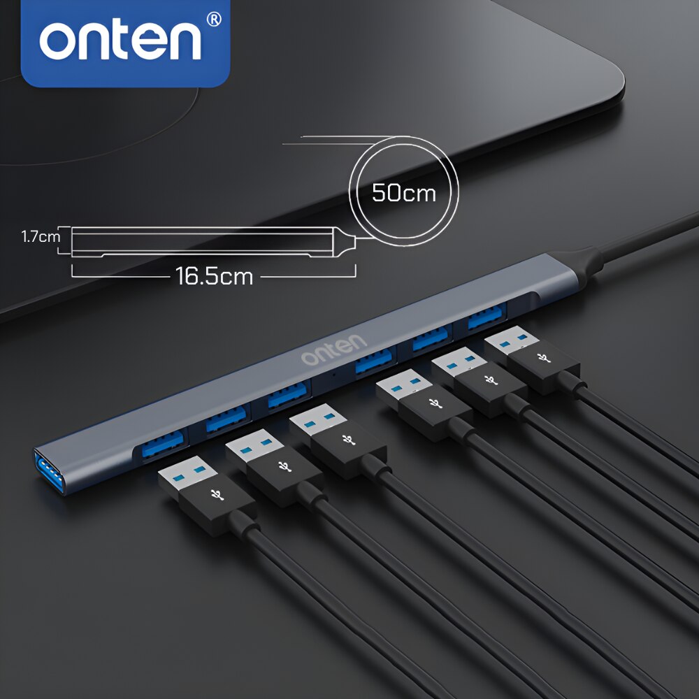 Hub USB 7 in 2, ONTEN, adaptor multiport USB A/ USB C la 1 x USB 3.0, 6 ...