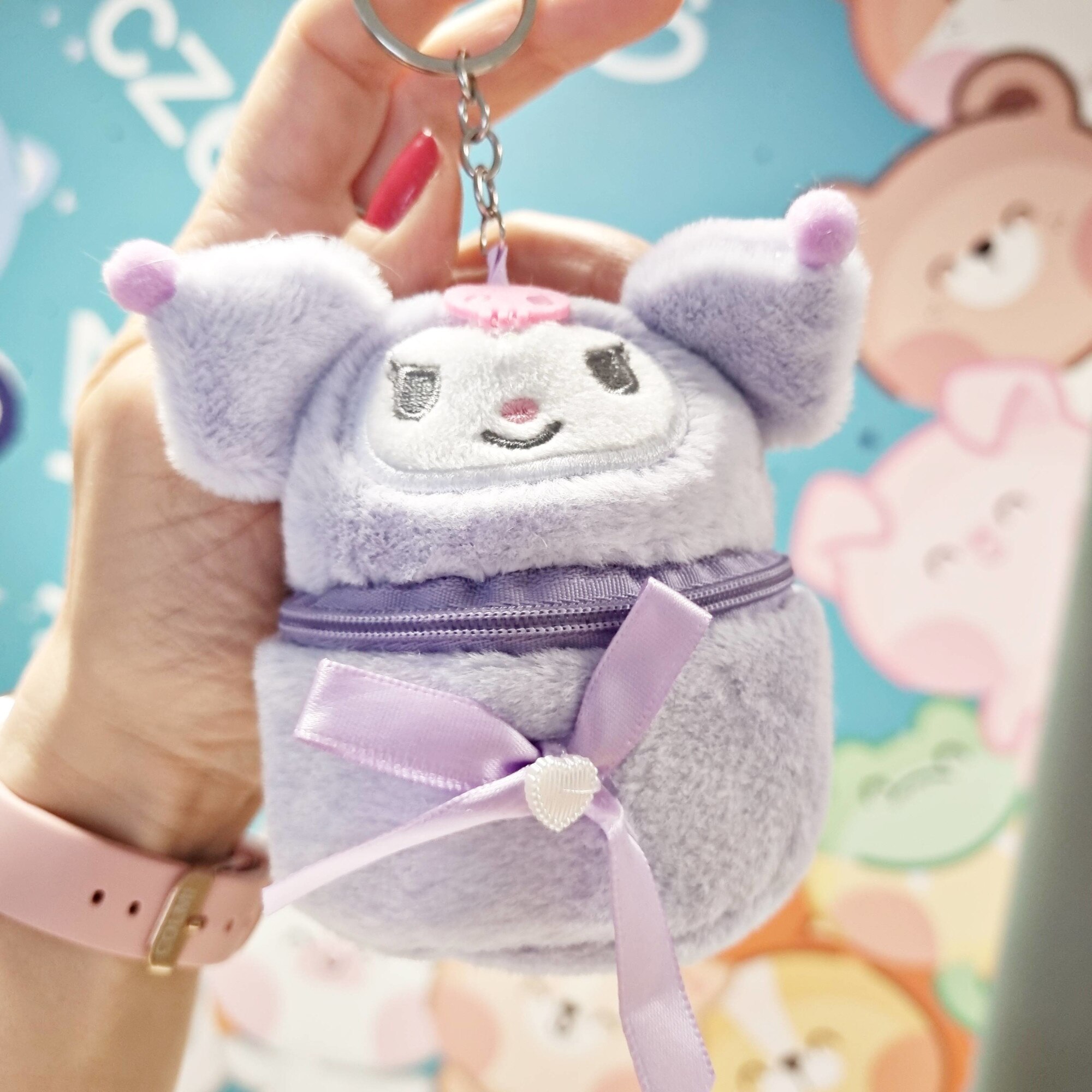 Breloc de plus, geanta mini, Kuromi, violet, 11 cm, poliester - eMAG.ro