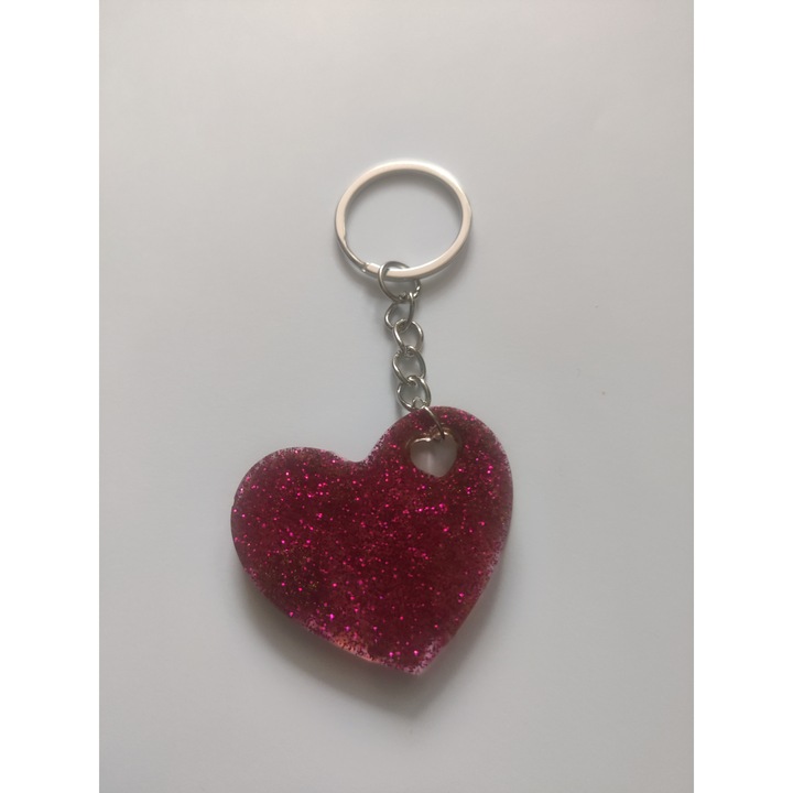 Breloc in forma de Inima ideal pentru Valentine's Day- Roz cu pata ...