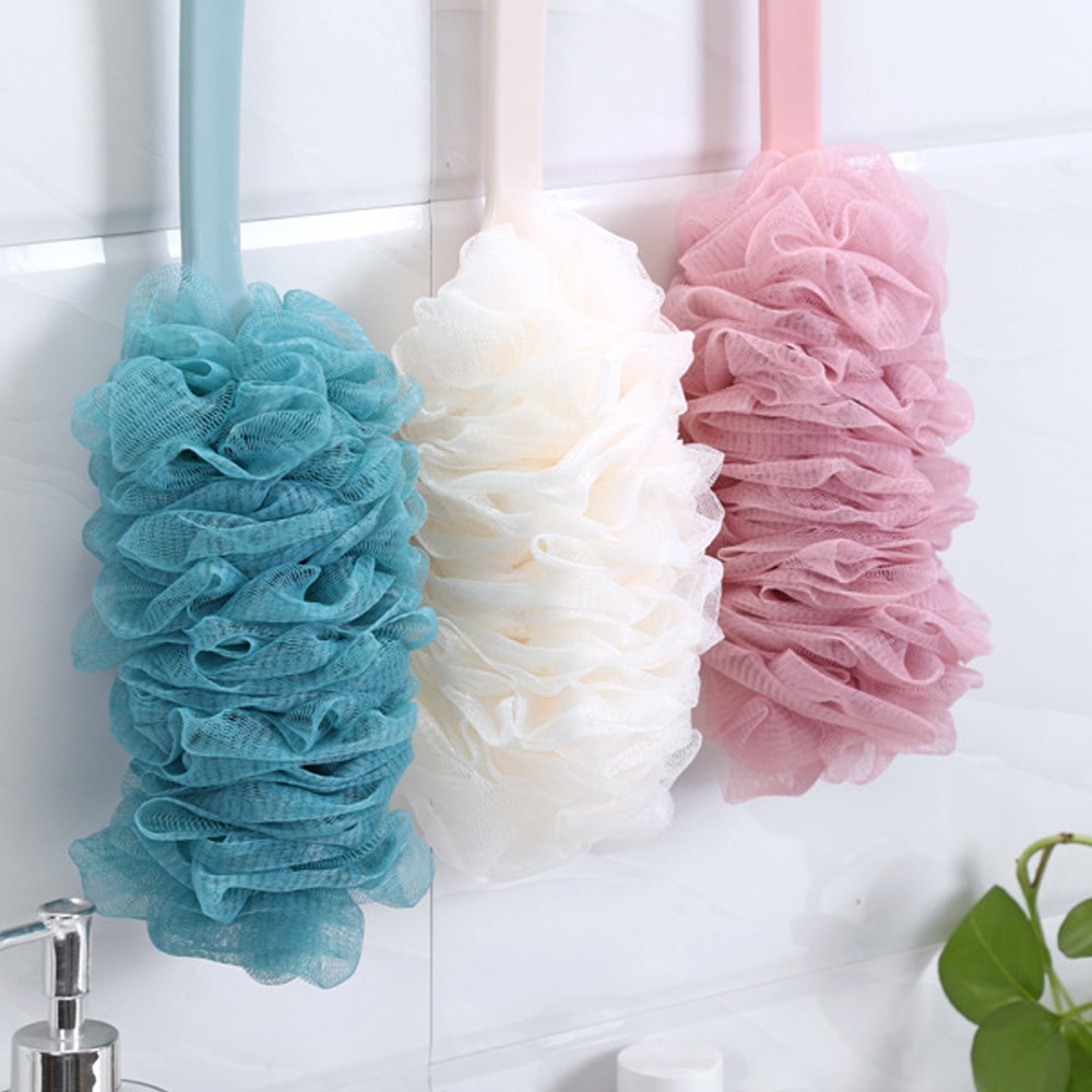 Set 2 bucati burete de baie exfoliant cu maner lung, Alb, 43 cm - eMAG.ro