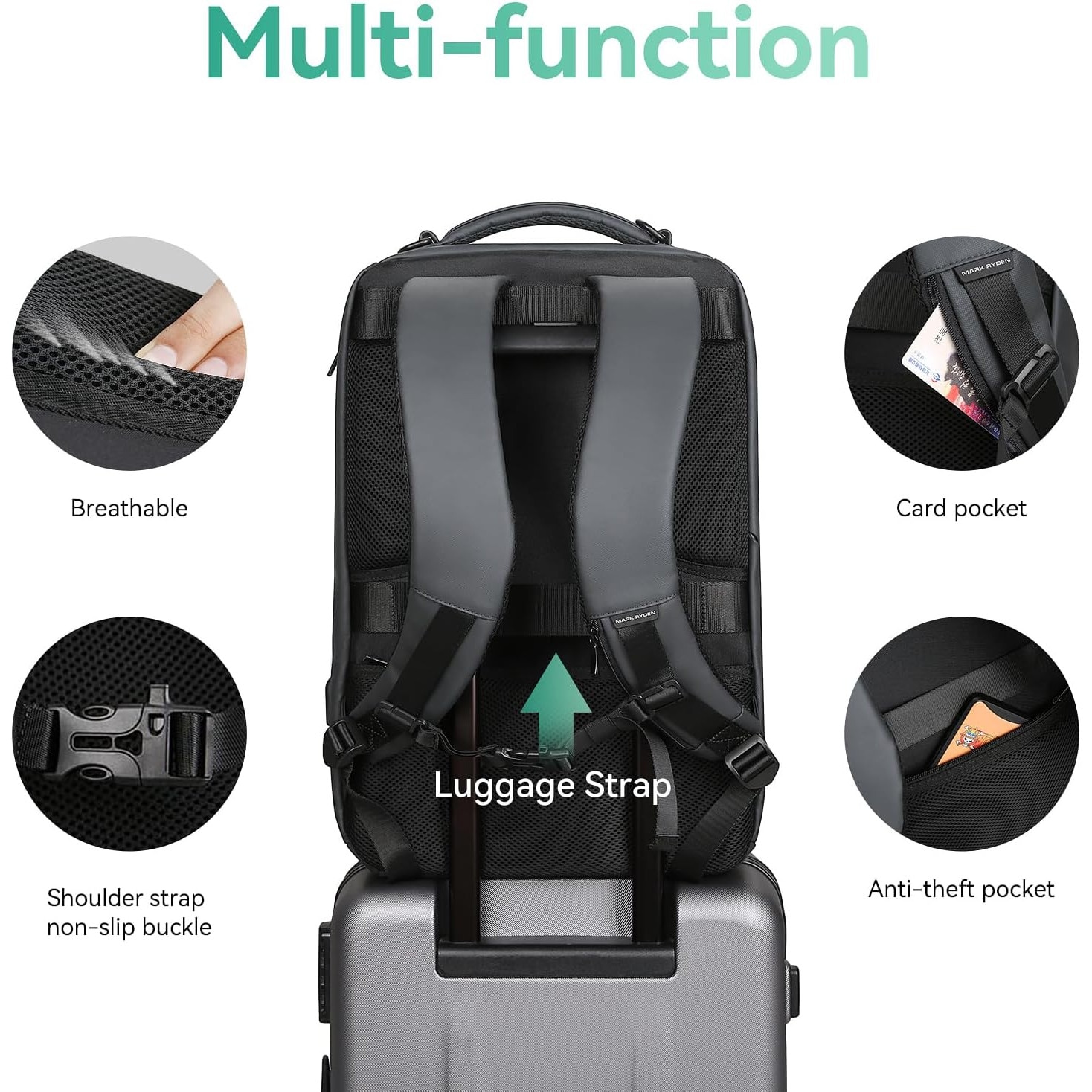 Rucsac barbati Mark Ryden Smart, Laptop de 17.3, rezist la apa, port ...