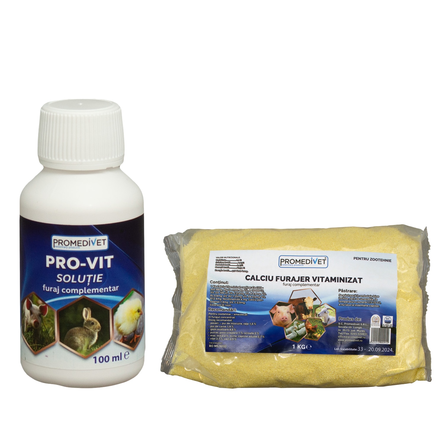 Pachet Vitaminizant Calciu Furajer 1kg si Pro-Vit Complex Buvabil, 100ml pentru zootehnie - eMAG.ro