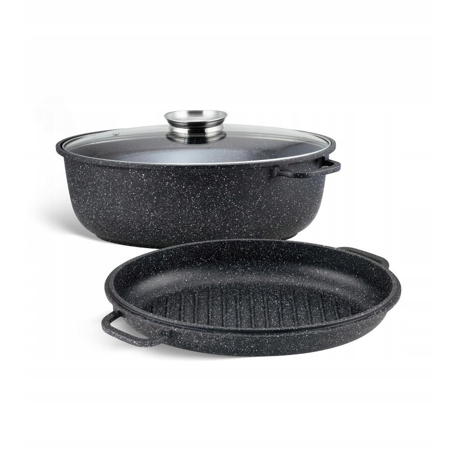 Oala Klausberg + tigaie grill, 8 L, Negru - eMAG.ro