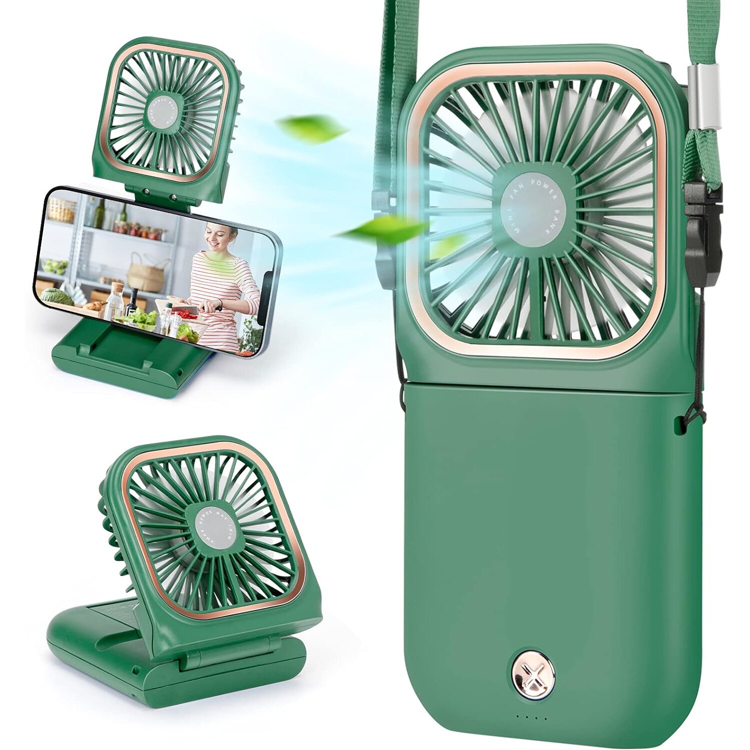 Mini ventilator, 3000mAh, 3 viteze, Verde - eMAG.ro