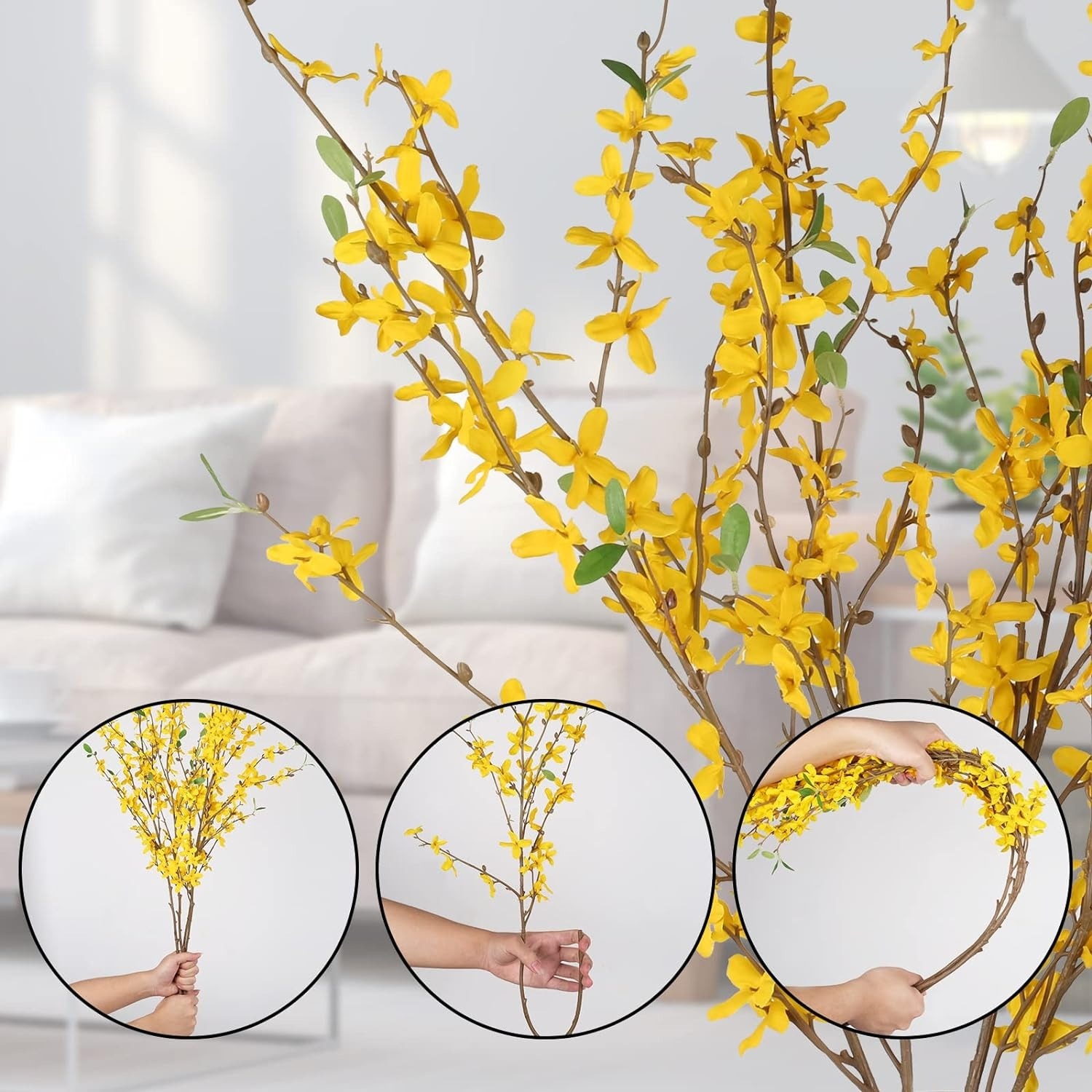 Buchet de 4 ramuri de flori artificiale de forsythia, 100 cm, ideal ...