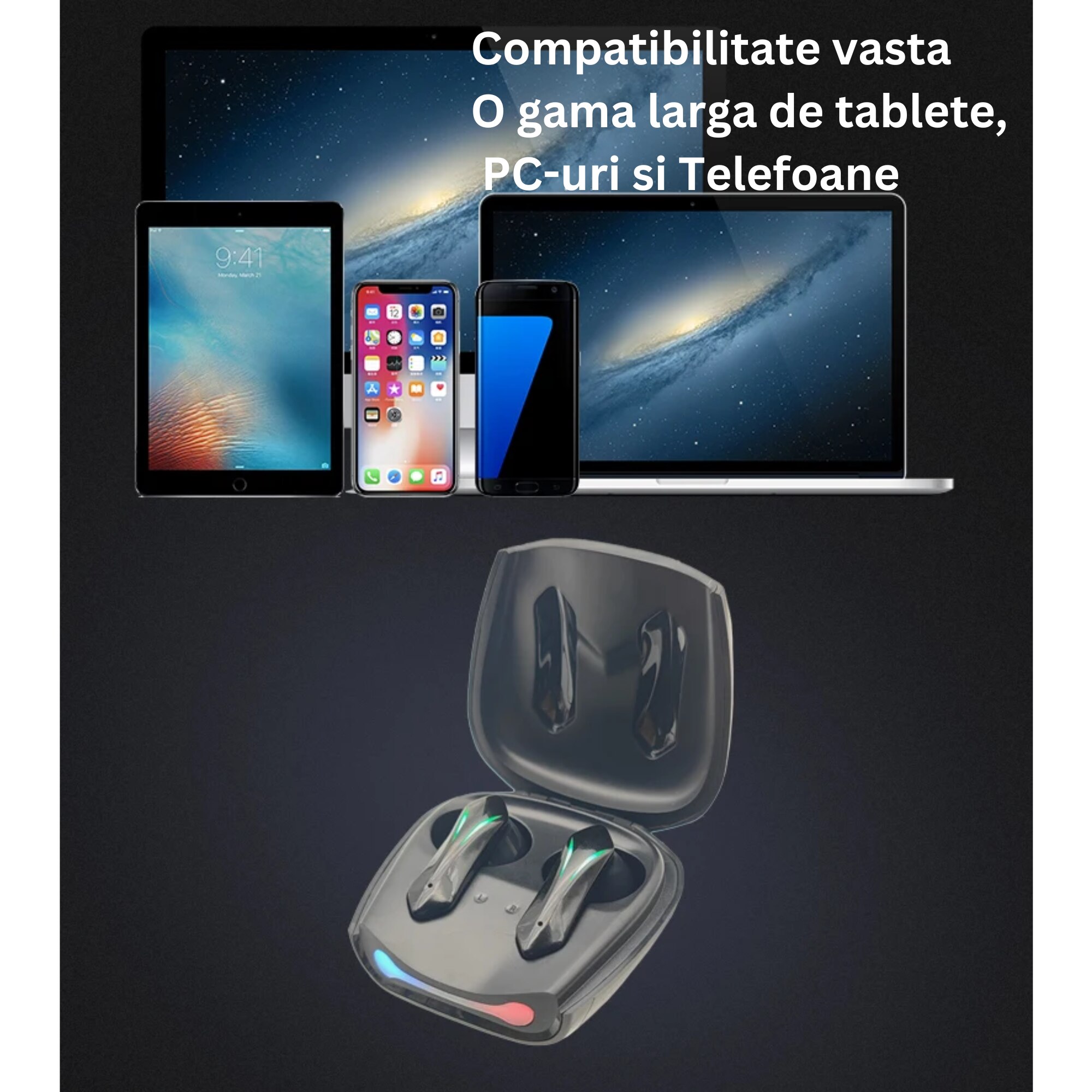 Casti Wireless Audio D&K, fara fir, Bluetooth 5.2, Microfon HD, Control ...