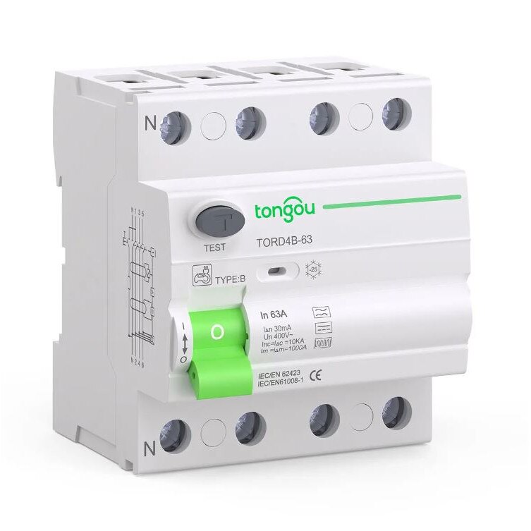 AC/DC превключвател за остатъчен ток, 4 полюса, 10kA 32 A, 30mA тип B ...