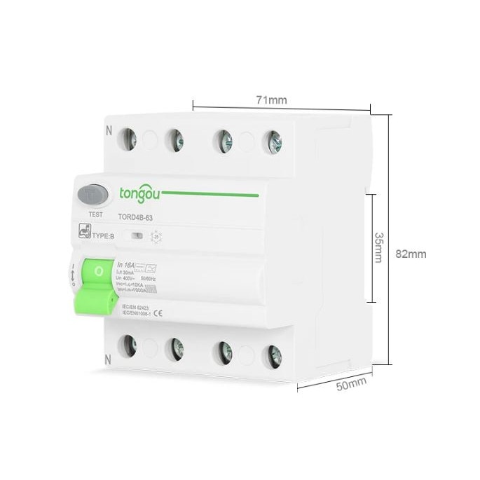 AC/DC превключвател за остатъчен ток, 4 полюса, 10kA 32 A, 30mA тип B ...