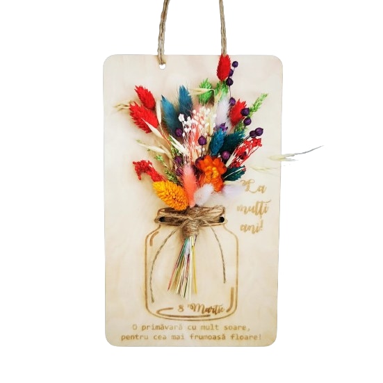 Tablou 8 Martie, Model Borcan, Bloom atelier, Placaj MDF si flori ...