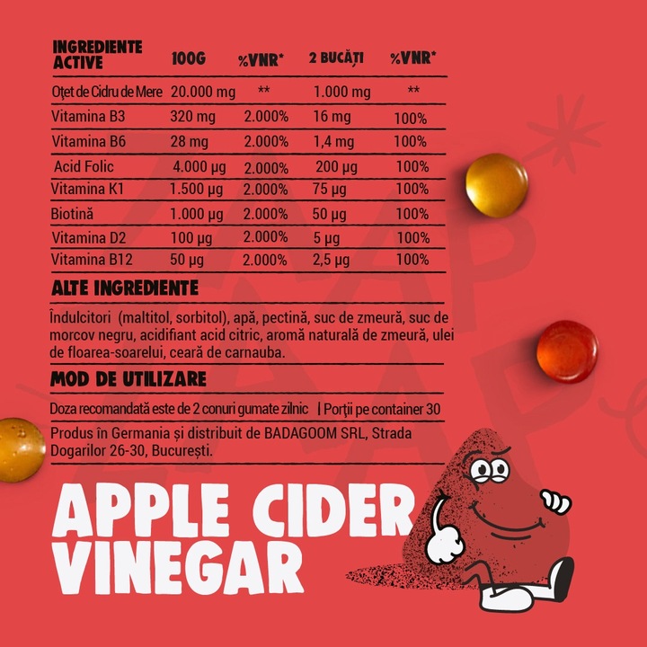 Supliment Alimentar BADAGOOM Apple Cider Vinegar, pentru slabit si ...