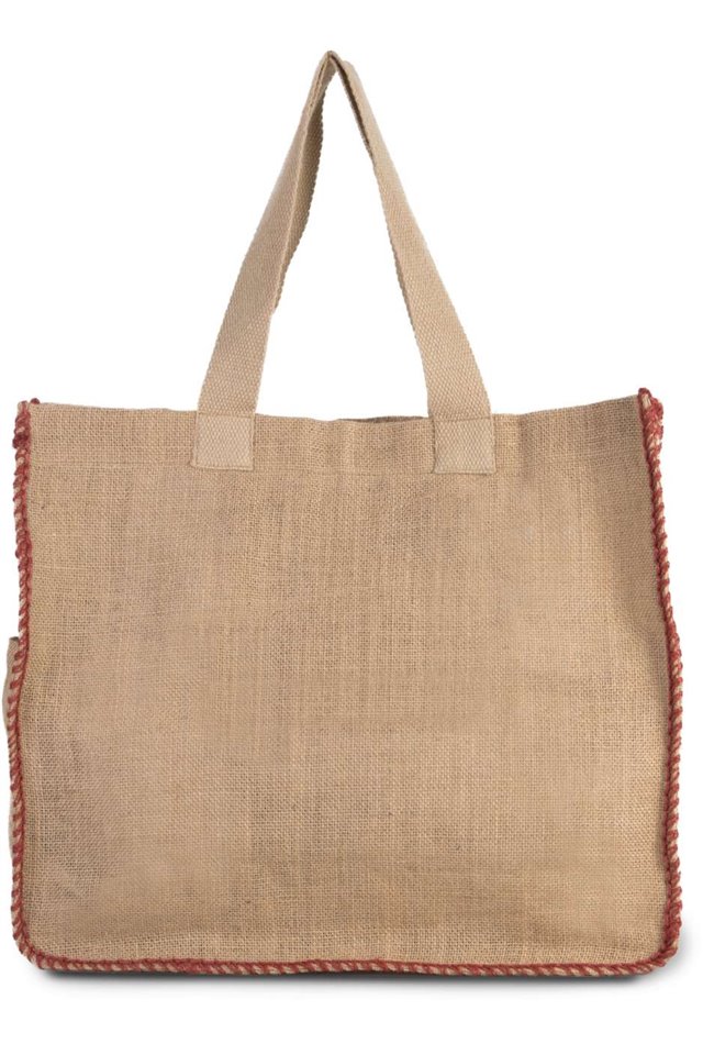 Geanta de cumparaturi din iuta nelaminata KI0248, Natural, Arandano Red ...