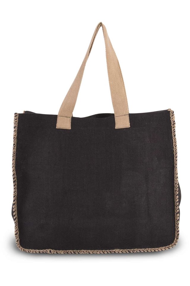 Geanta de cumparaturi din iuta nelaminata KI0248, Negru, Natural ...