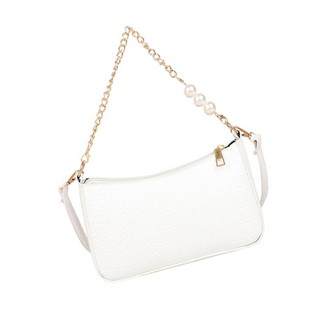 Geanta de umar vintage, piele ecologica, lant cu perle artificiale, alb ...