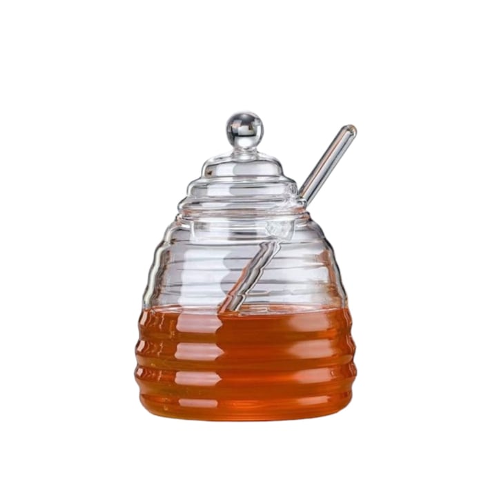 Borcan din Sticla termorezistenta pentru Miere cu lingurita 500 ml ...
