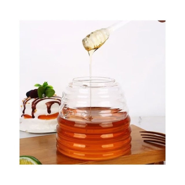 Borcan din Sticla termorezistenta pentru Miere cu lingurita 500 ml ...