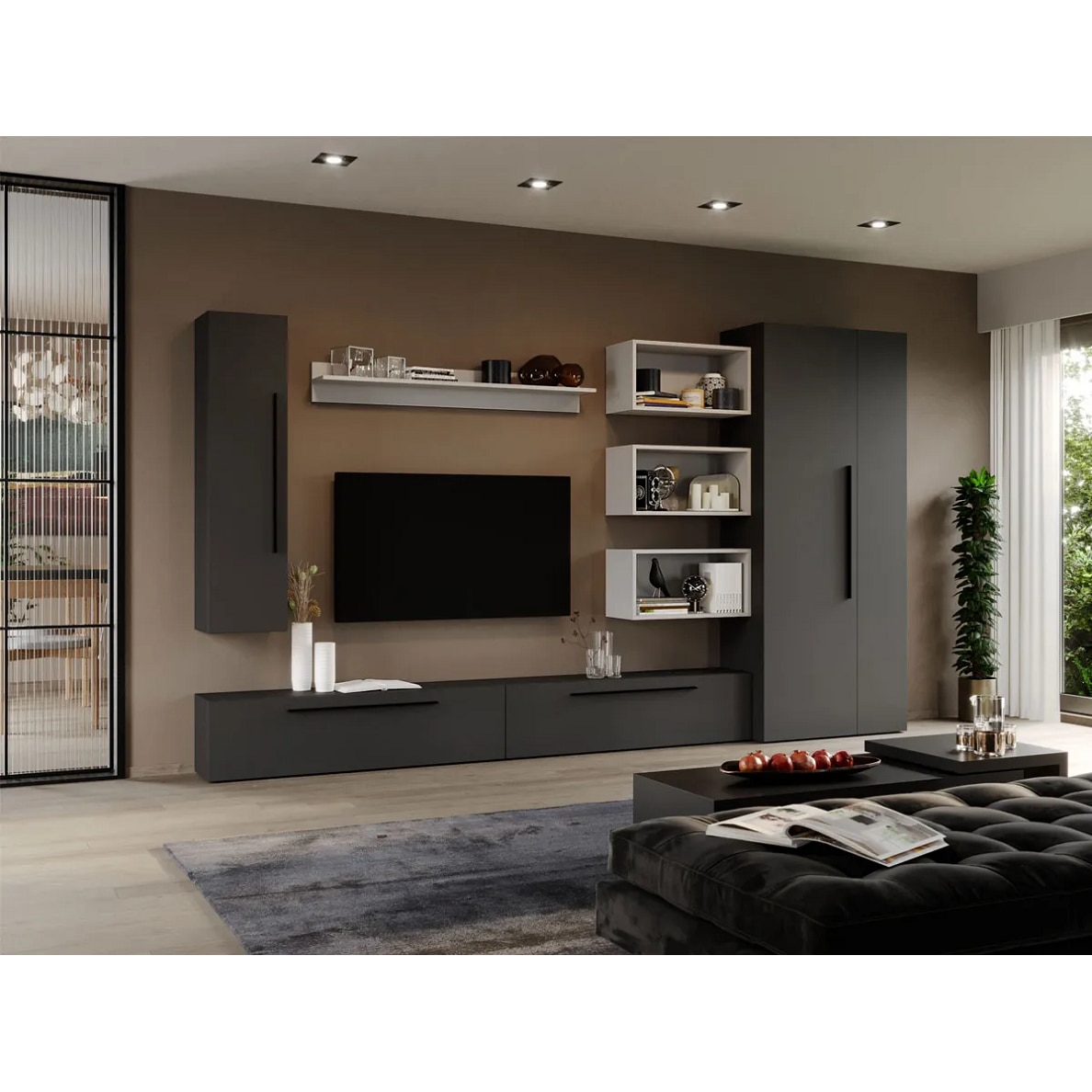 Set Mobila Living, Graphic cu Dulap, C59, Gri Antracit, L 320 x A 33.4 ...
