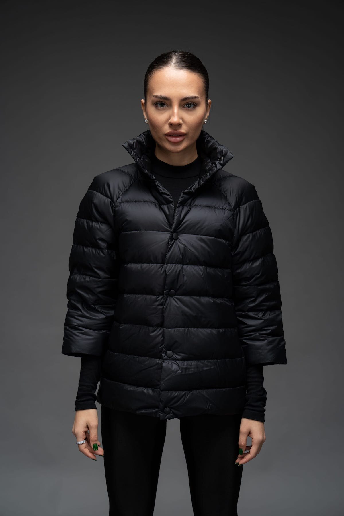 Geaca matlasata de primavara cu umplutura de puf gasca eleganta scurta ...