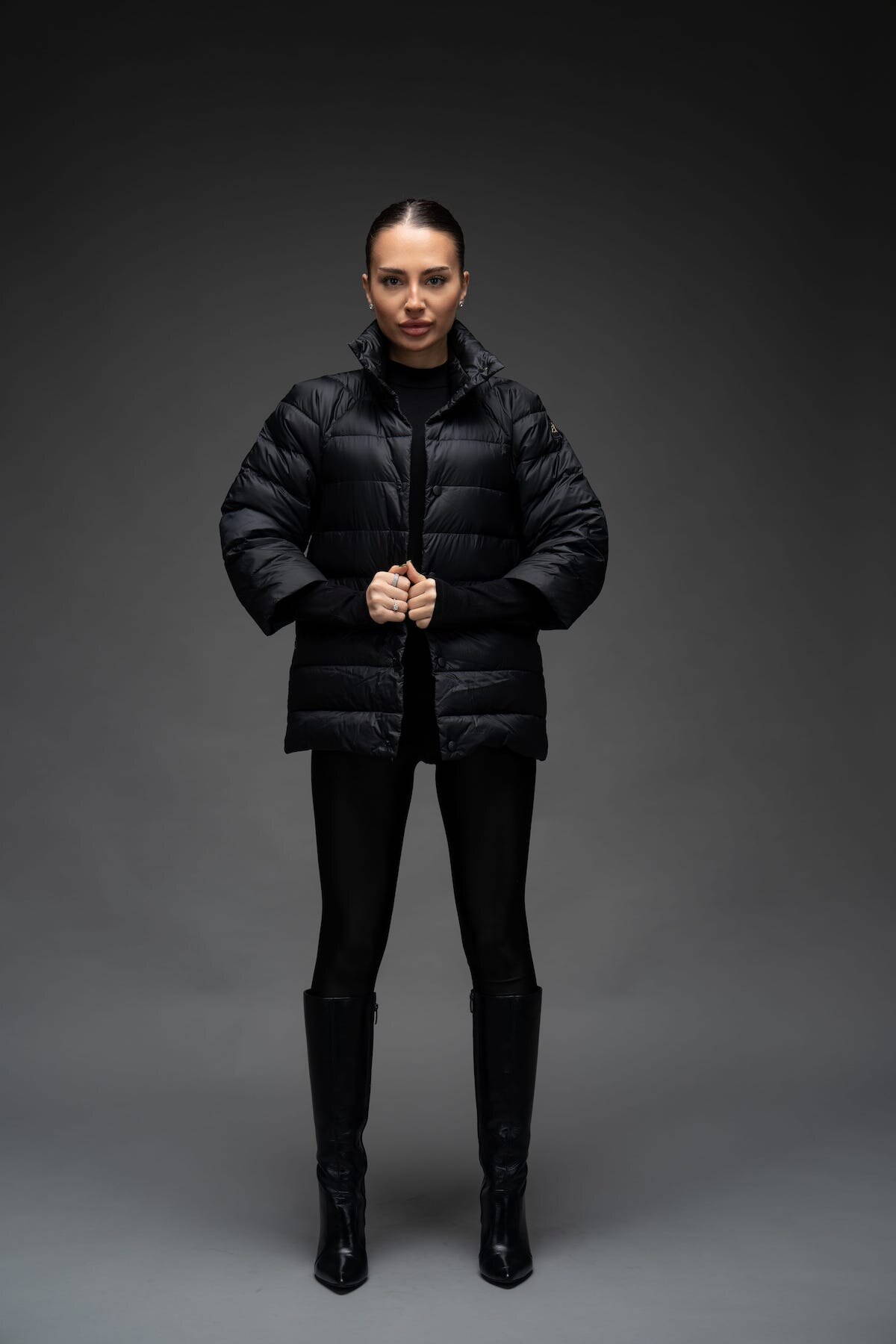 Geaca matlasata de primavara cu umplutura de puf gasca eleganta scurta ...