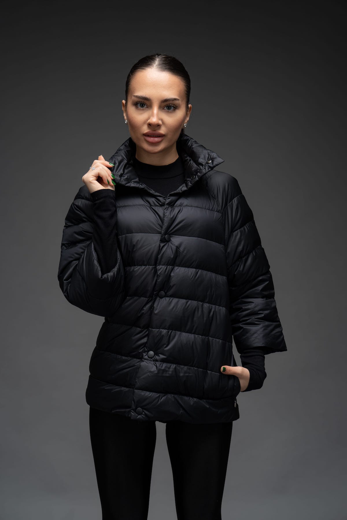 Geaca matlasata de primavara cu umplutura de puf gasca eleganta scurta ...