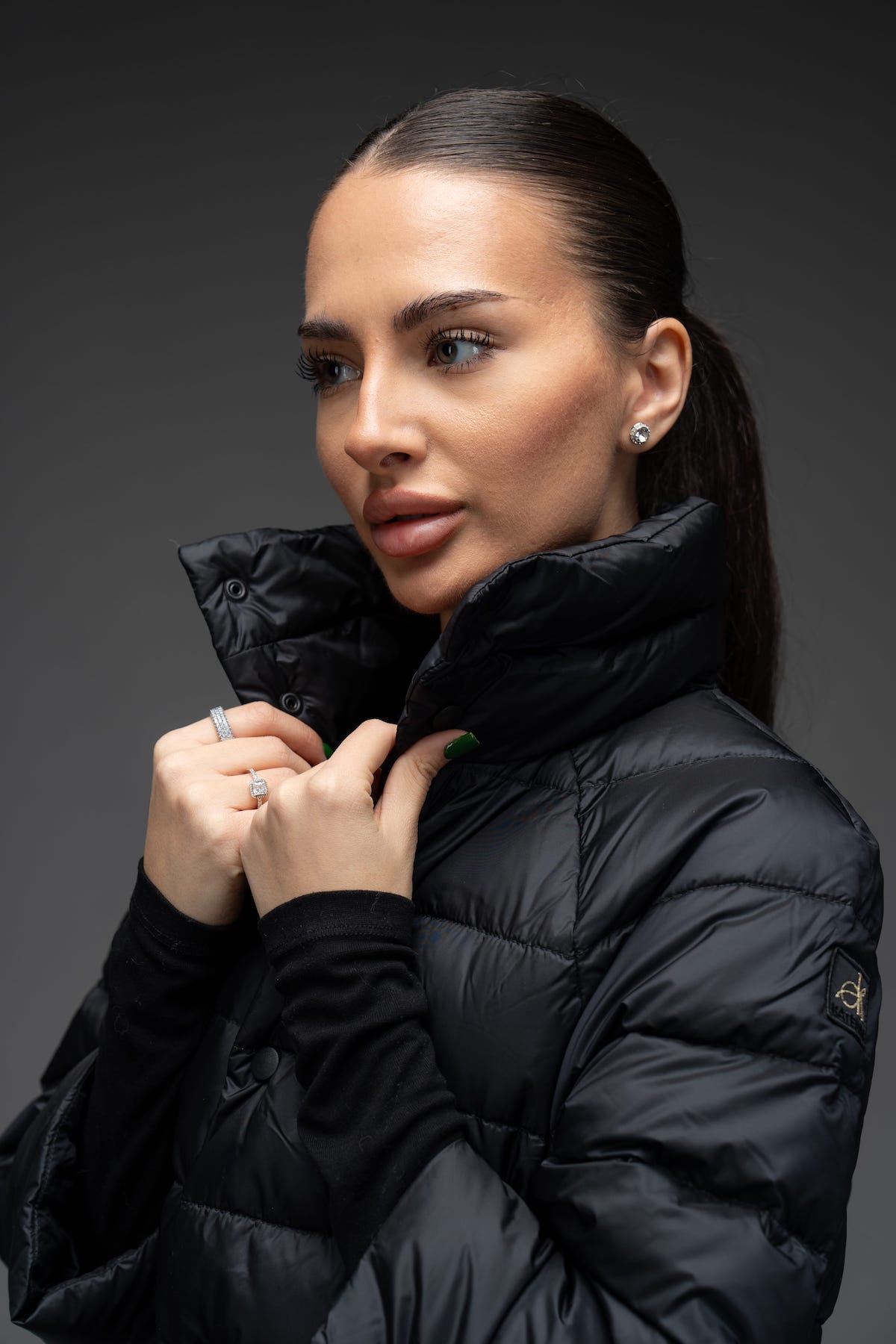 Geaca matlasata de primavara cu umplutura de puf gasca eleganta scurta ...