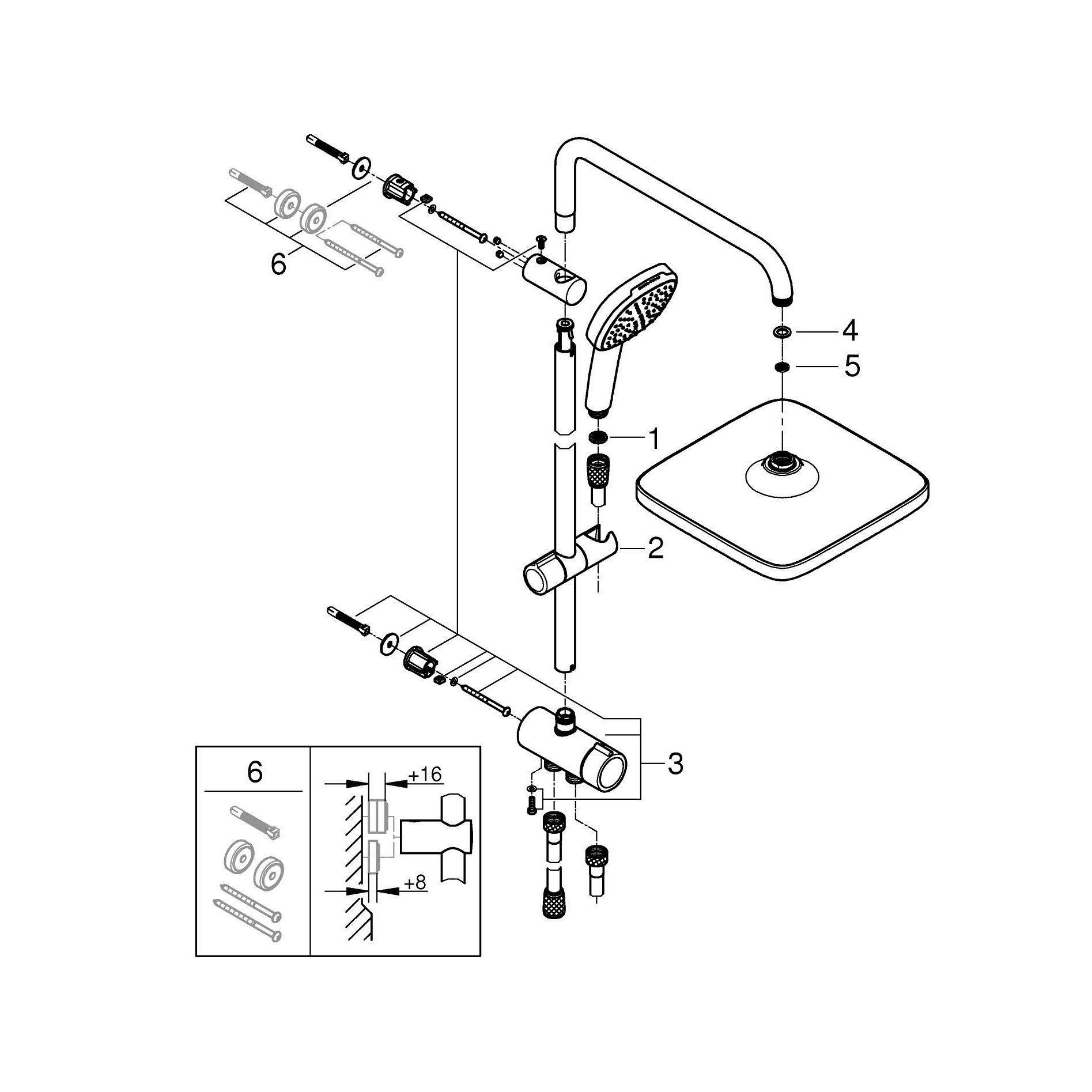 Grohe Tempesta Cube 250 душ колона, видима, фиксиран душ 250 мм, 1 ...