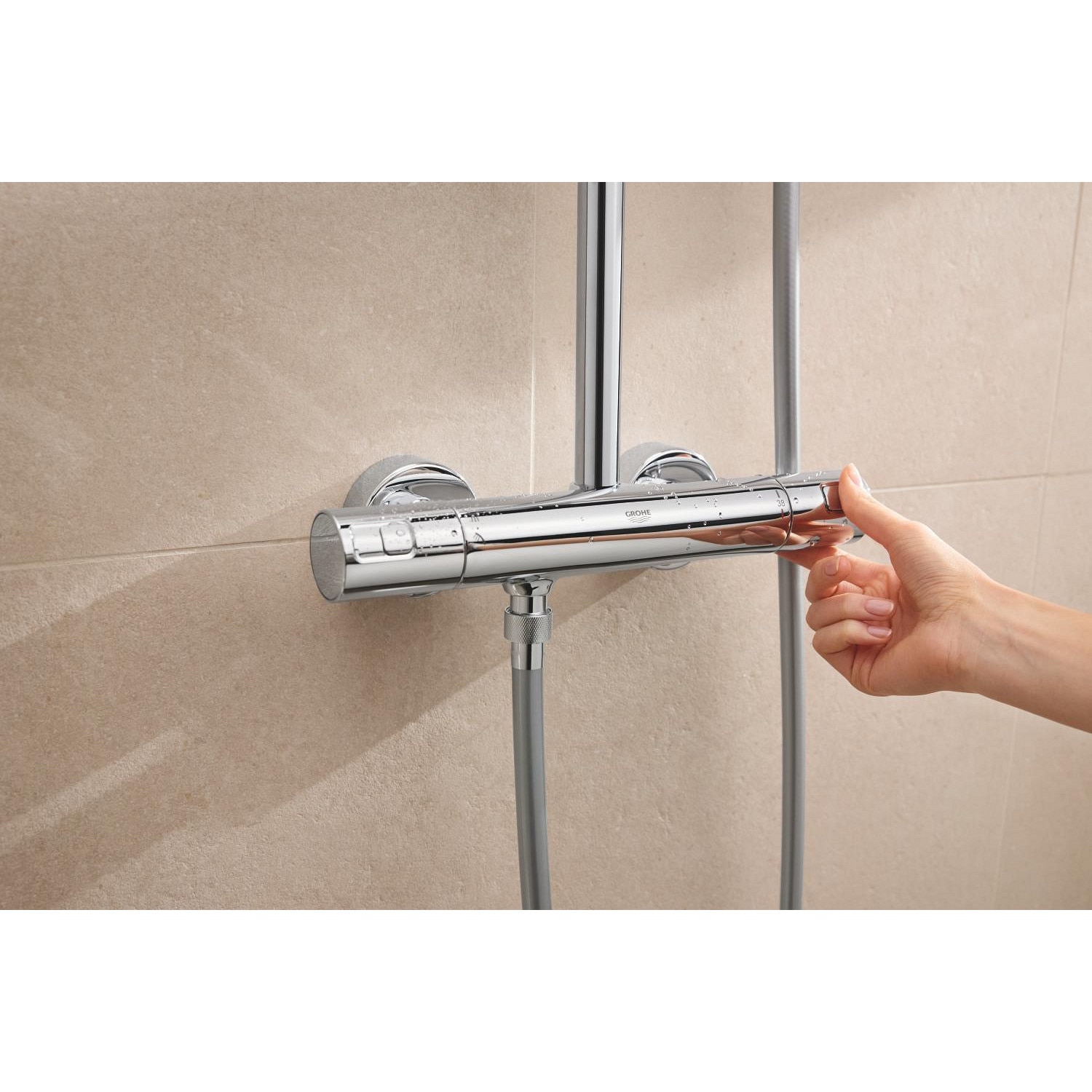 Grohe Vitalio Cube 250 душ система, видима, термостат, 250 mm, 1 ...
