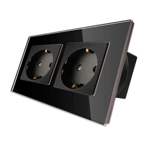 Priza dubla cu rama din Sticla Securizata 16A, Neagra - eMAG.ro