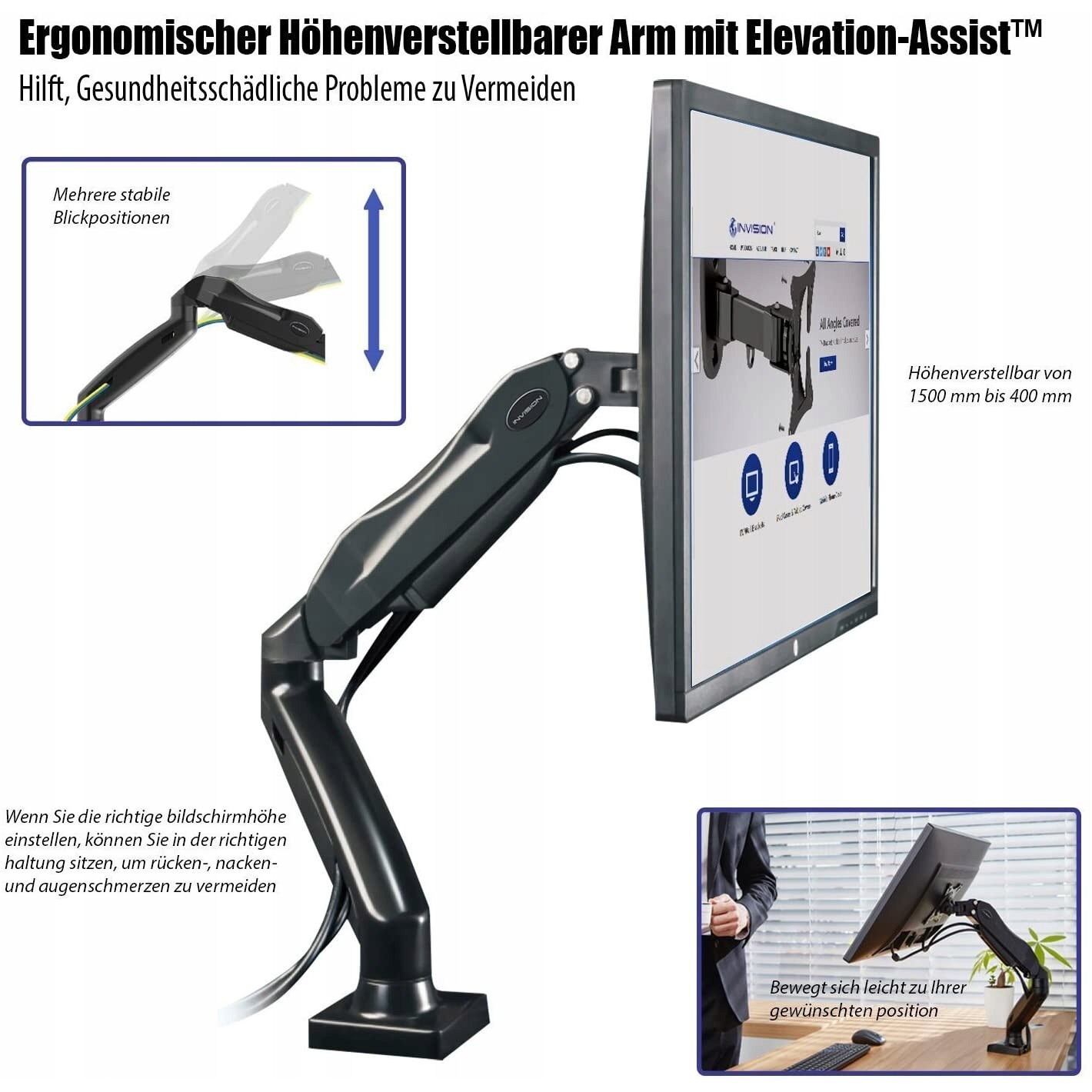 Suport reglabil pentru monitor, 17-27", Negru - eMAG.ro