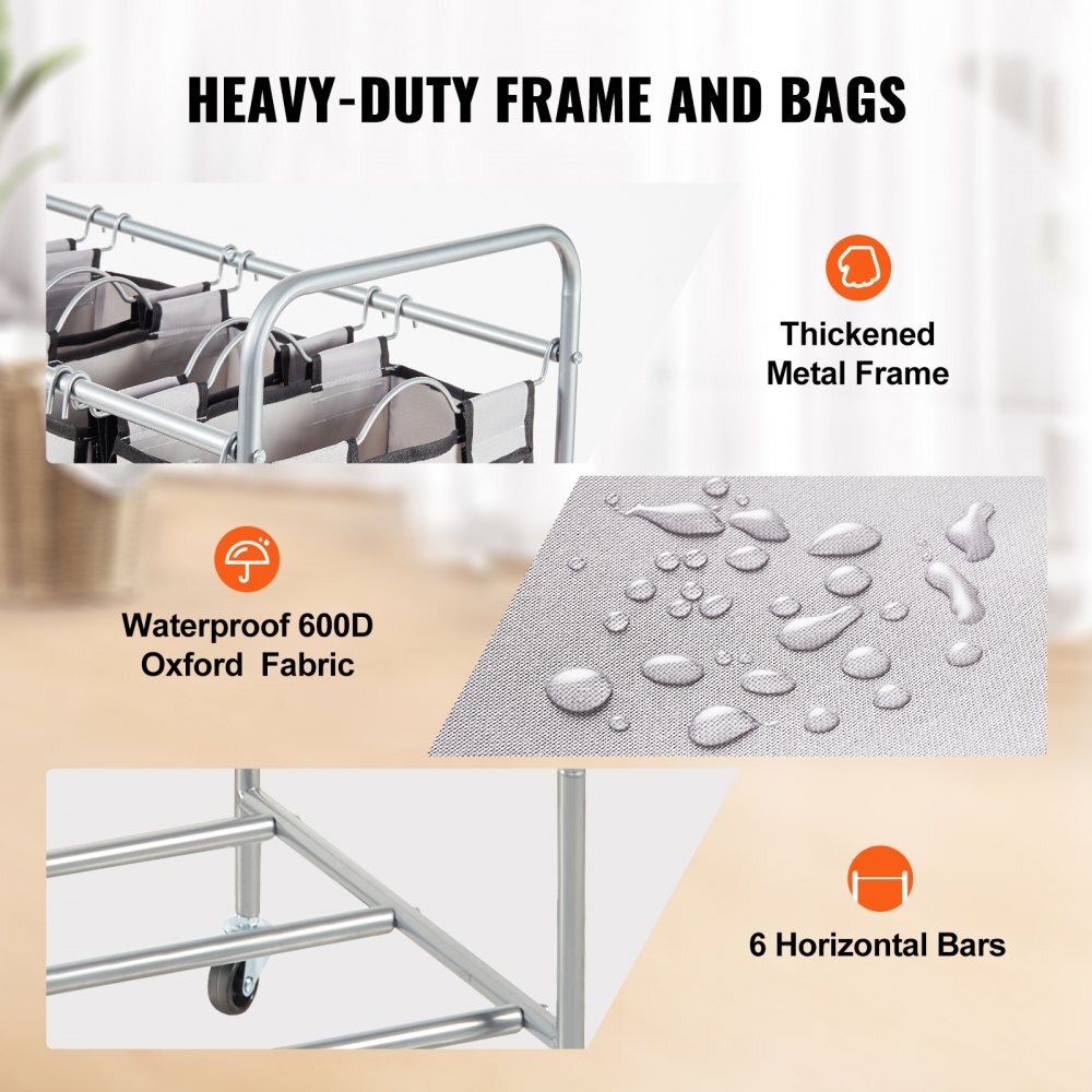 Cos de Rufe cu 4 Sectiuni, Pe Roti, 86.5 x 76.5 x 40.6 cm, Capacitate ...