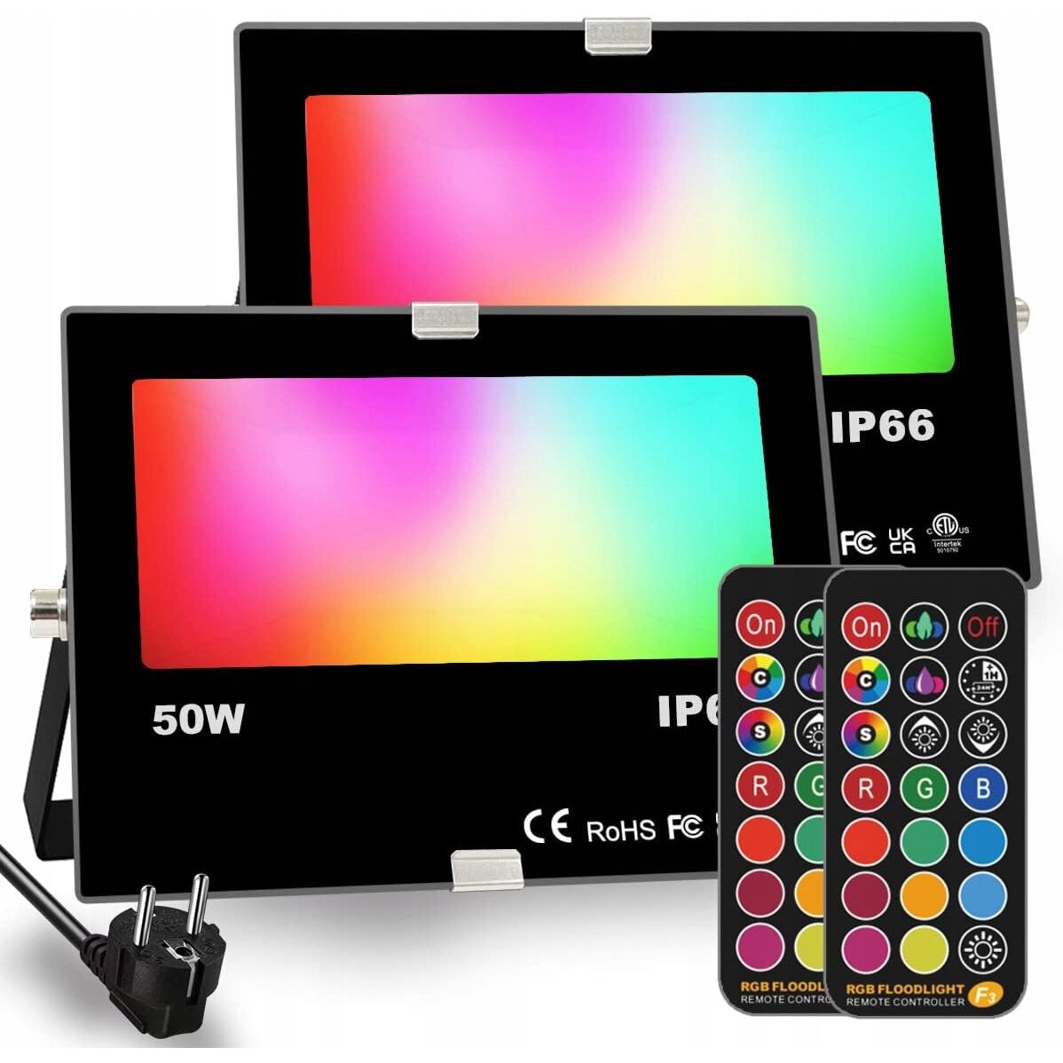 Set 2 Proiectoare LED, IP66, 50W, Multicolor - eMAG.ro