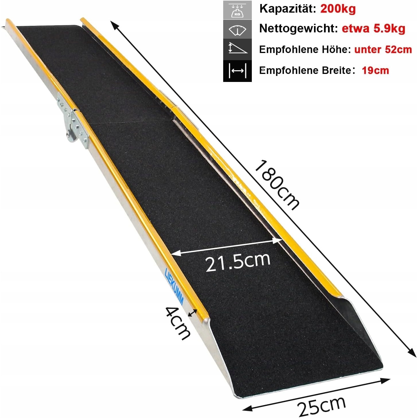 Rampa mobila pliabila, Liekumm, Aluminiu, Capacitate 200kg, 180x25x4 cm ...