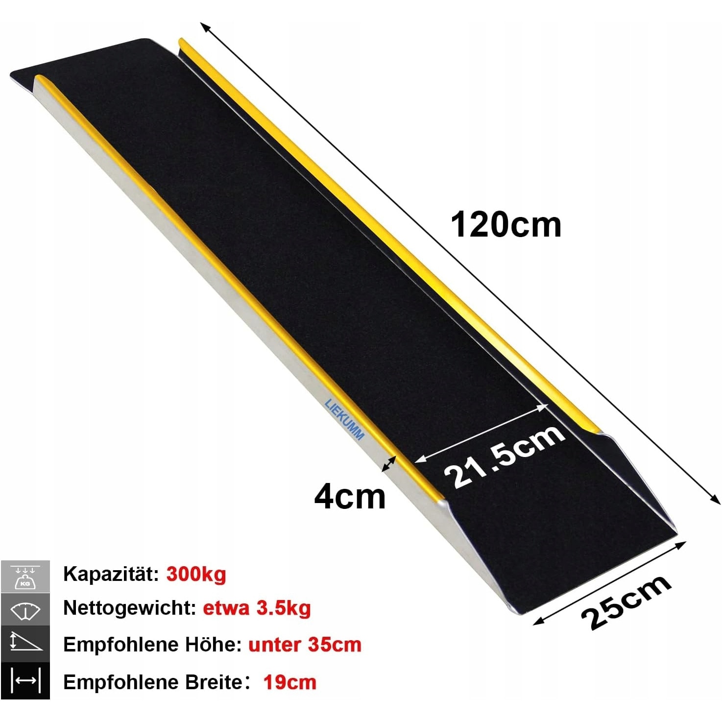 Rampa mobila pliabila, Liekumm, Aluminiu, Capacitate 300kg, 120x25x4 cm ...