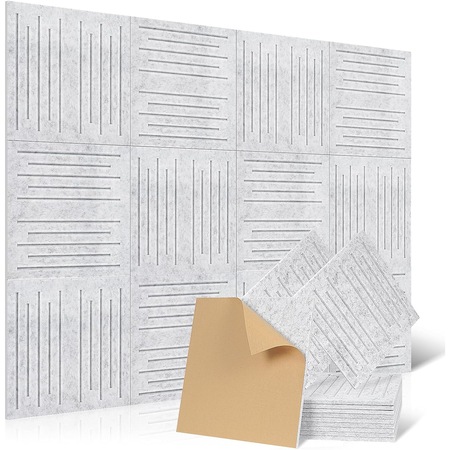 Set 12 placi acustice autoadezive, Poliester, 30x30x0.9cm, Gri - eMAG.ro