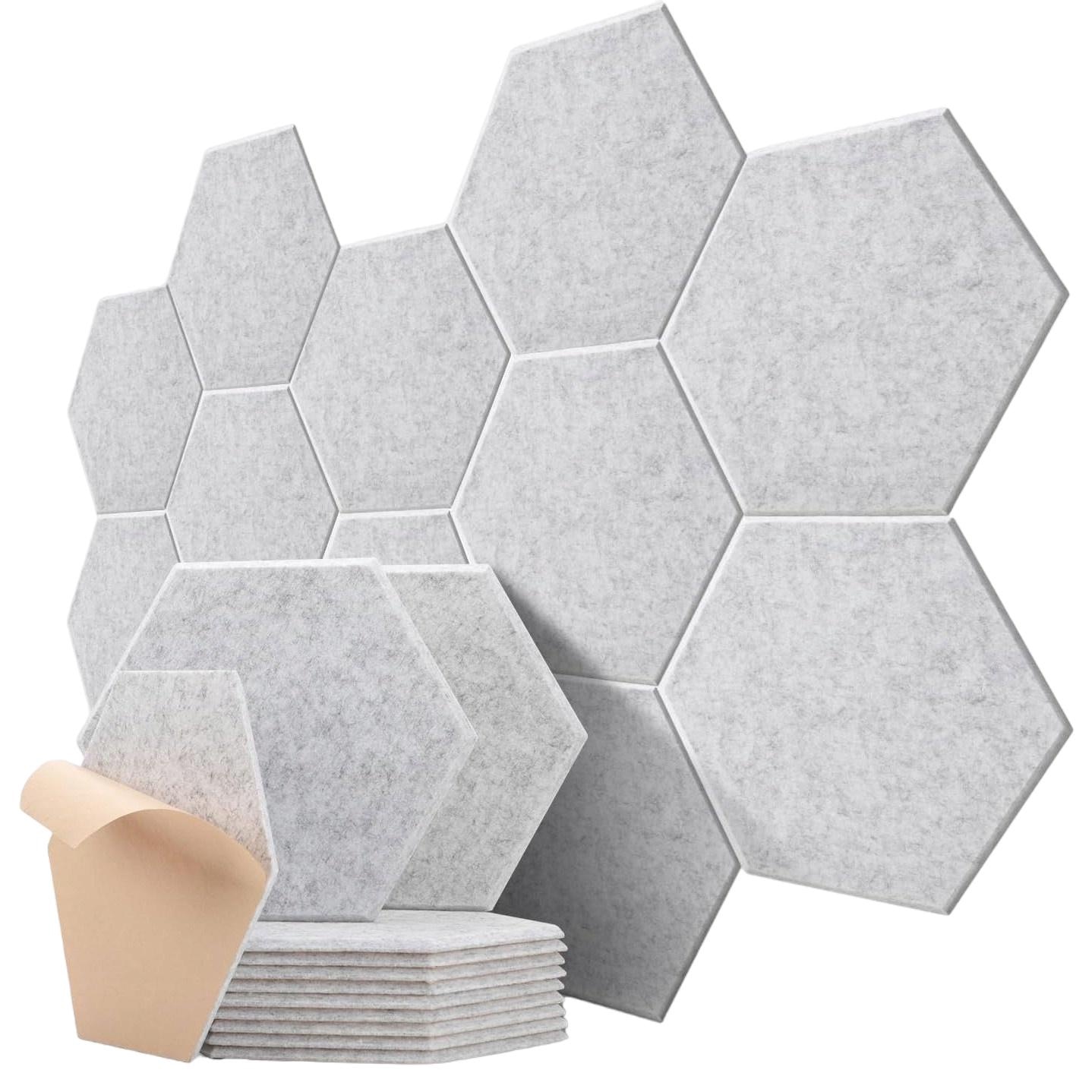Set 12 panouri acustice autoadezive, Poliester, Ignifug, Design ...