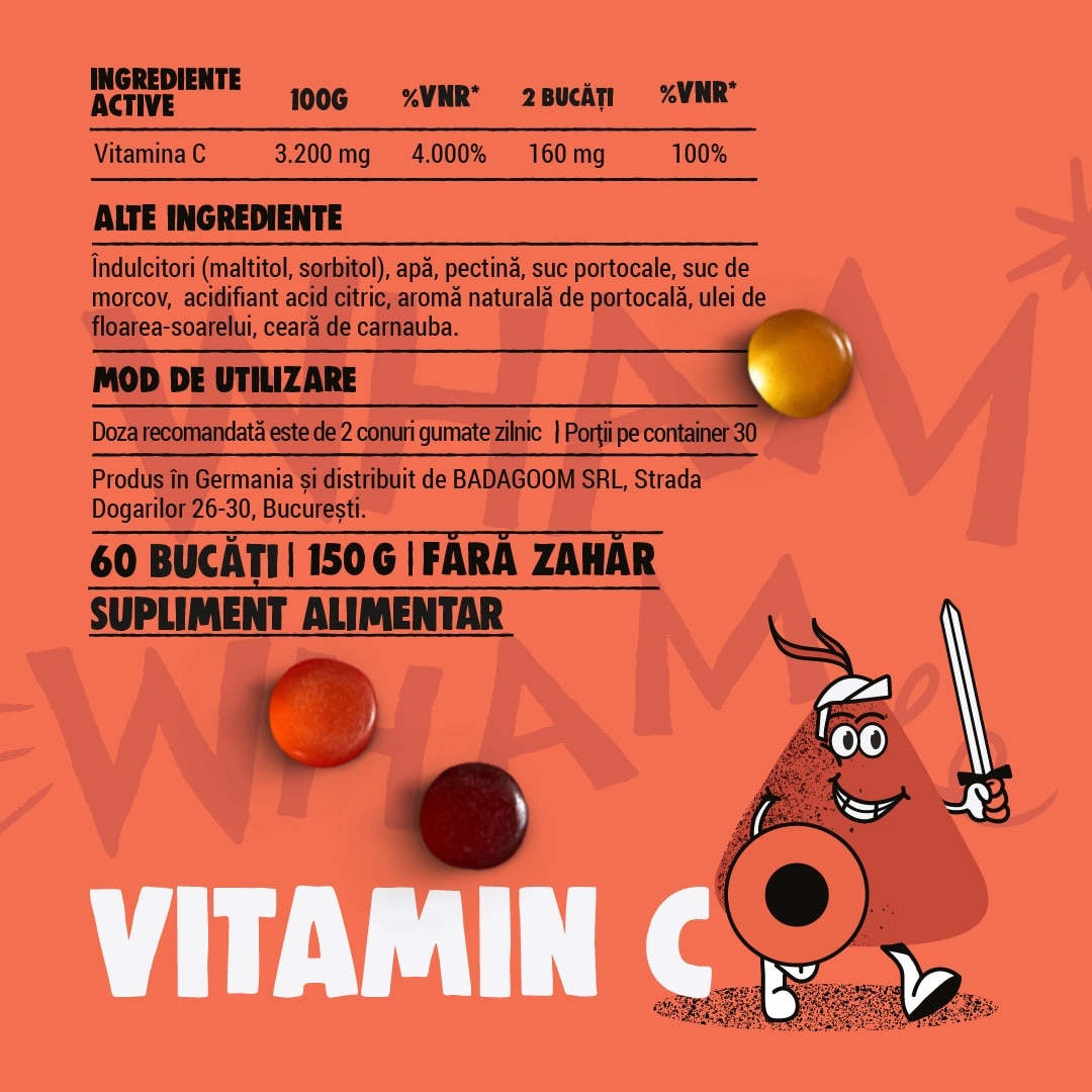 BADAGOOM Vitamina C 160 mg Jeleuri Gumate Vegane, Fara Zahar, 60 bucati ...
