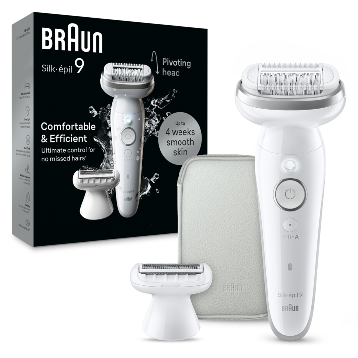 Epilator Braun Silk-épil 9 9-041 Wet & Dry, MicroGrip, Smart Light, 2 viteze, 40 pensete, Cap de ...